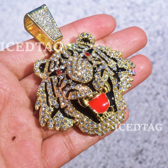 Accessories | Mens Iced Out Gold Pt Jumbo Tiger Head Pendant | Poshmark